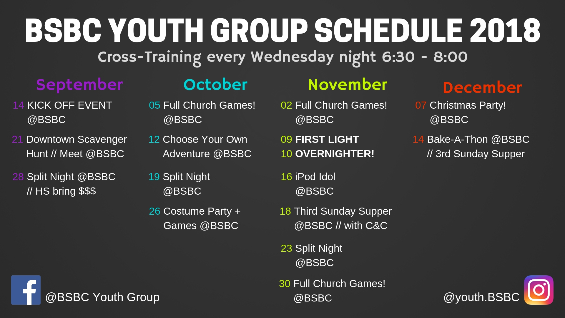 Fall Youth Group Schedule 2018 Brunswick Street Baptist Church
